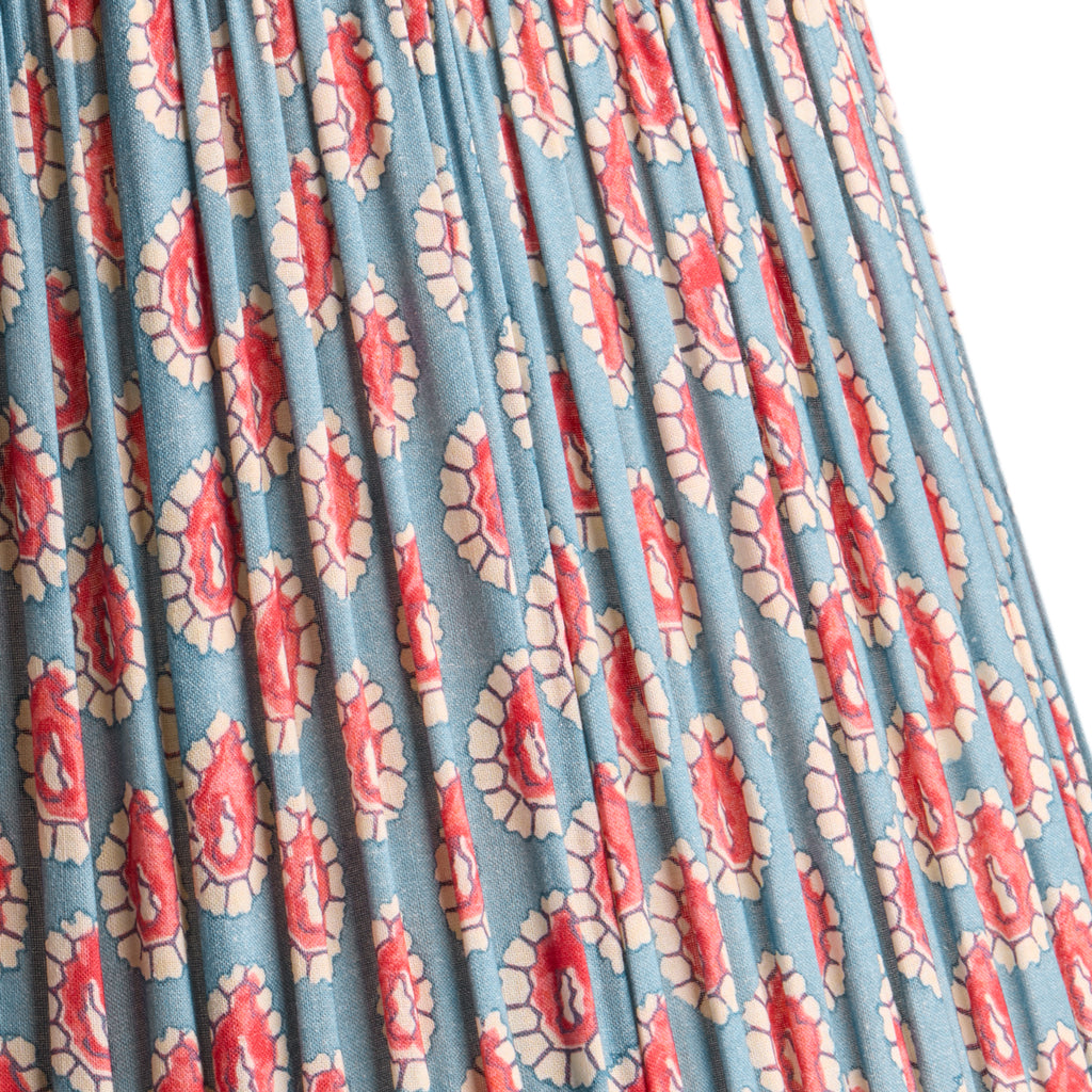 10 inch empire shade in blue and red block printed Dotty gathered cott
