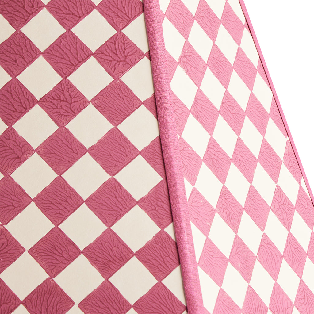 10 inch Milford check hexagon shade for cordless lamps in raspberry