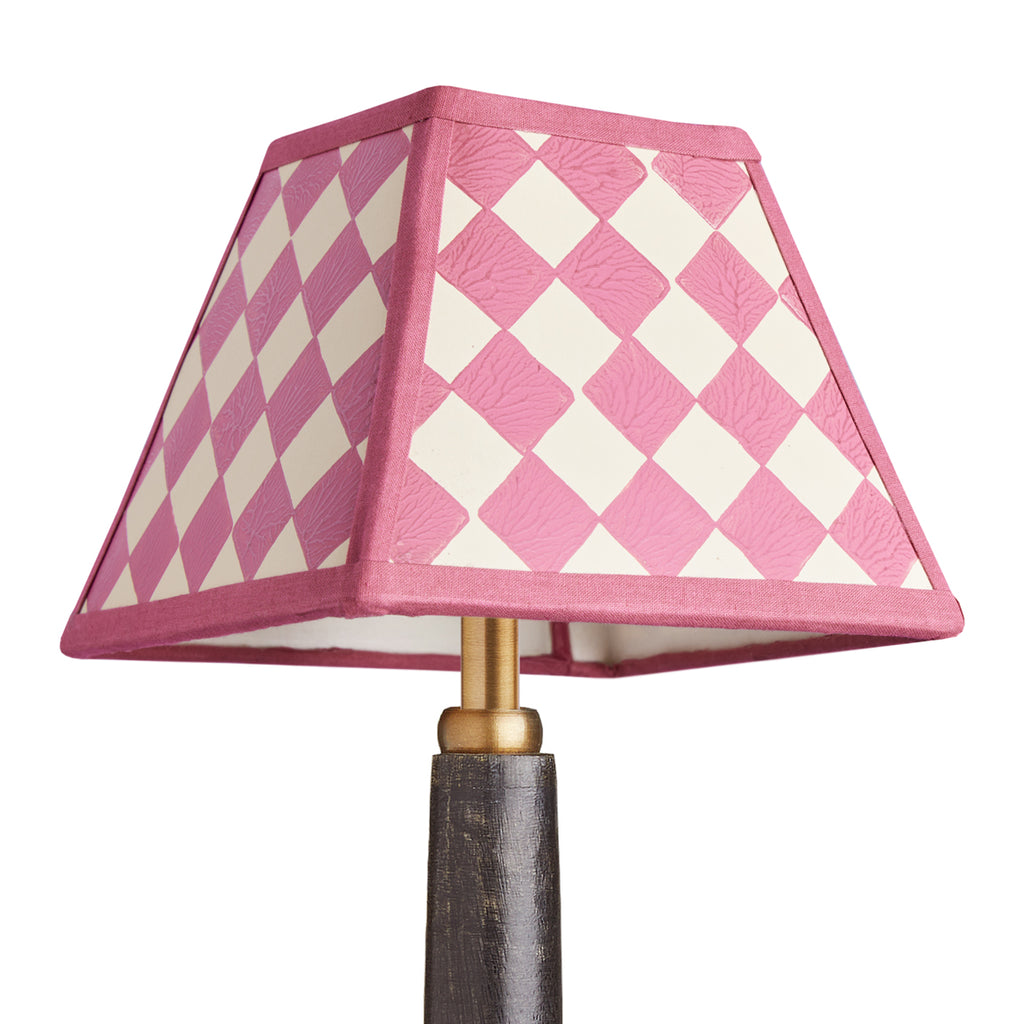 6 inch Milford check square shade for cordless lamps in raspberry