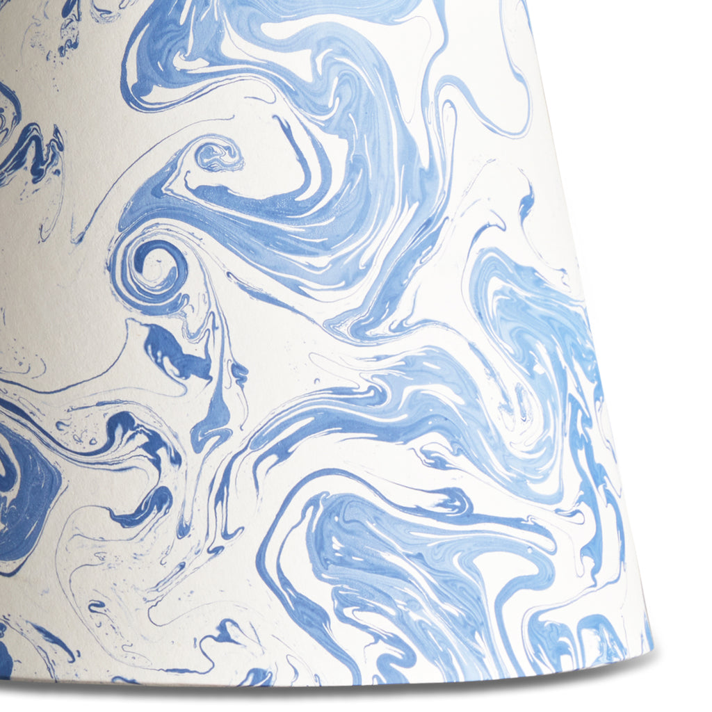 16 inch straight empire hand marbled paper shade in blue and white Tib