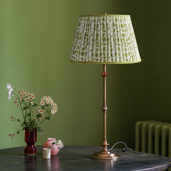 14 inch tall tapered shade in thyme rosehip linen by Morris & co