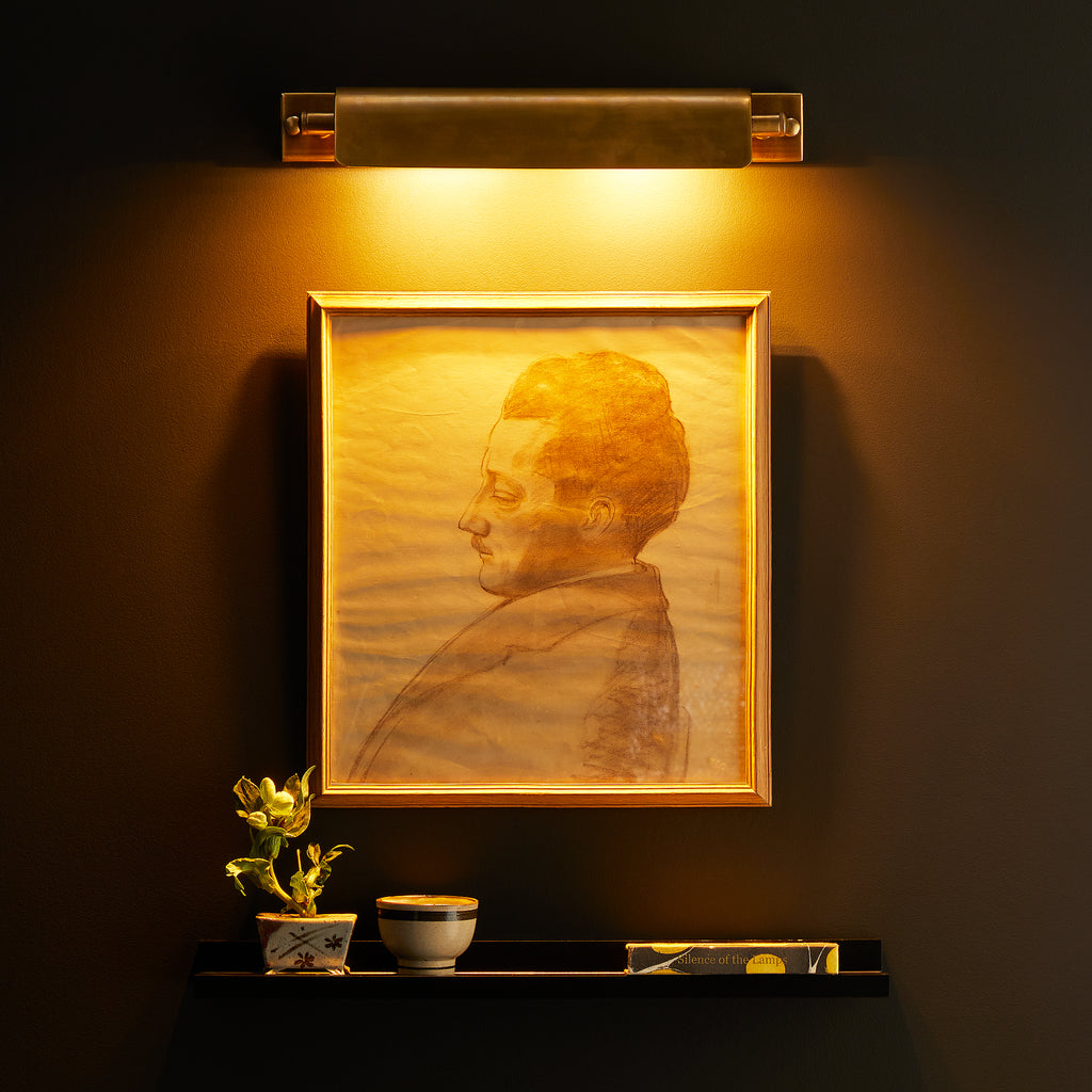 Mondrian picture light in antiqued brass