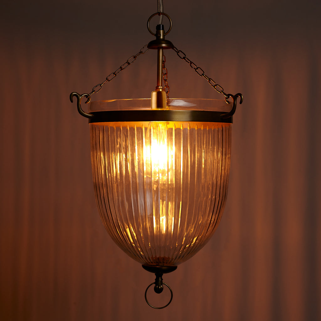 Hydra pendant light in blown glass and antiqued brass
