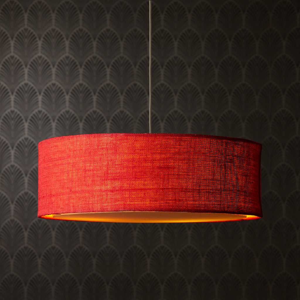 Larger Jute pendant light in red with baffle