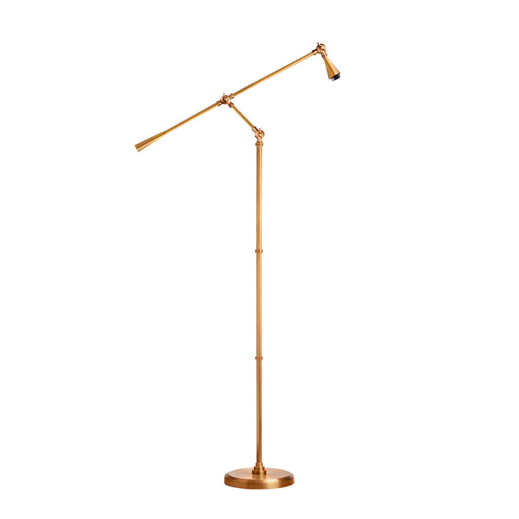 Hopper floor lamp in antiqued brass