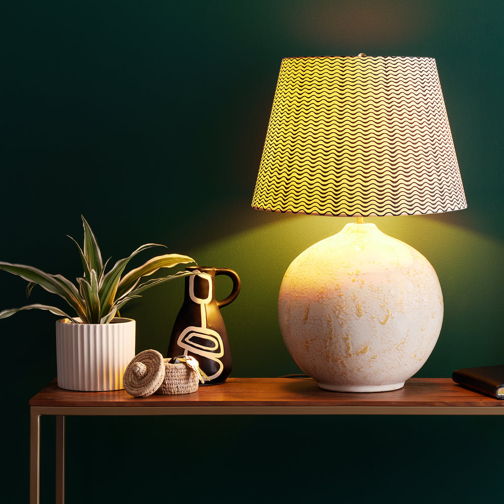 Larger Olly table lamp in white textured glaze