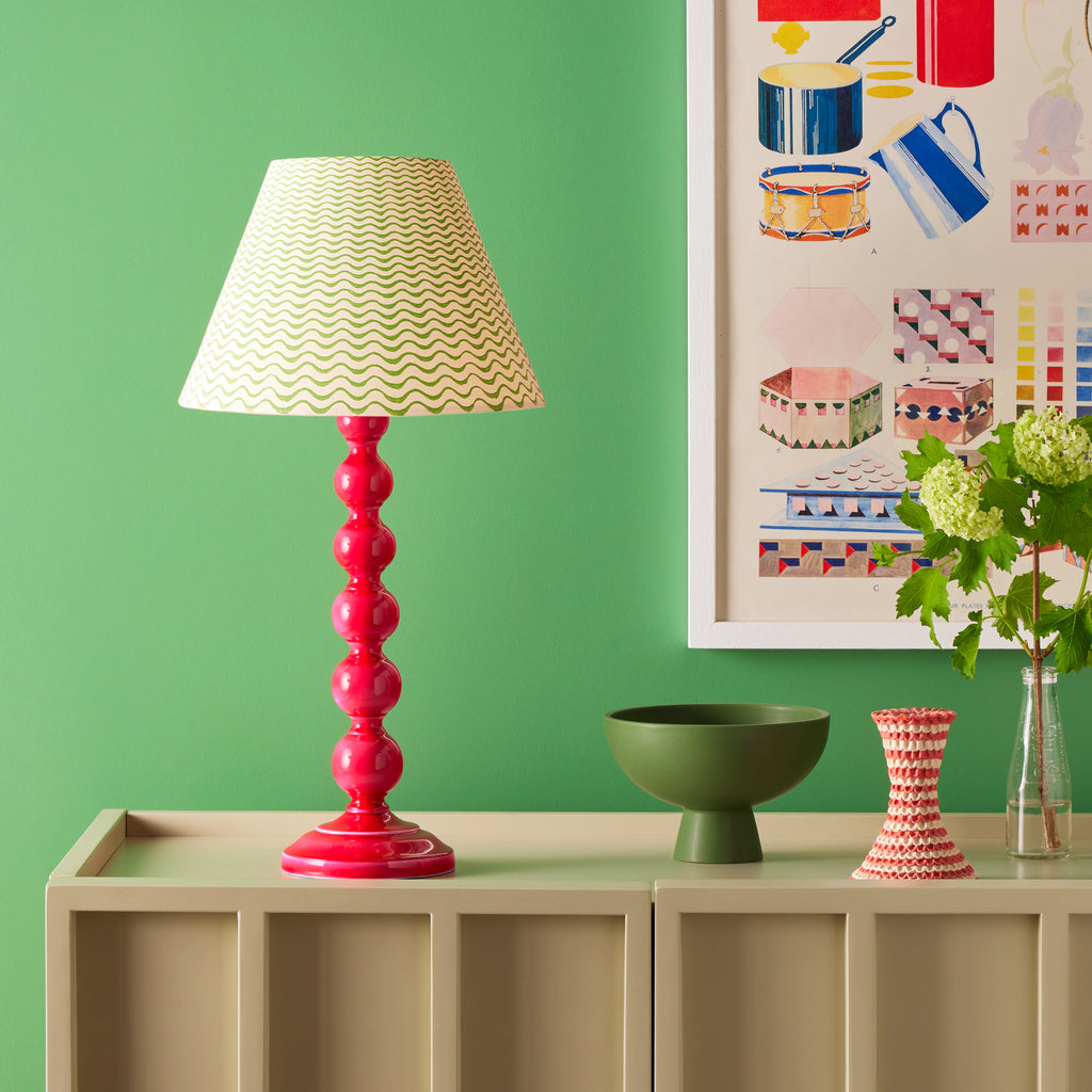 Lillee cordless table lamp in hot pink lacquered wood