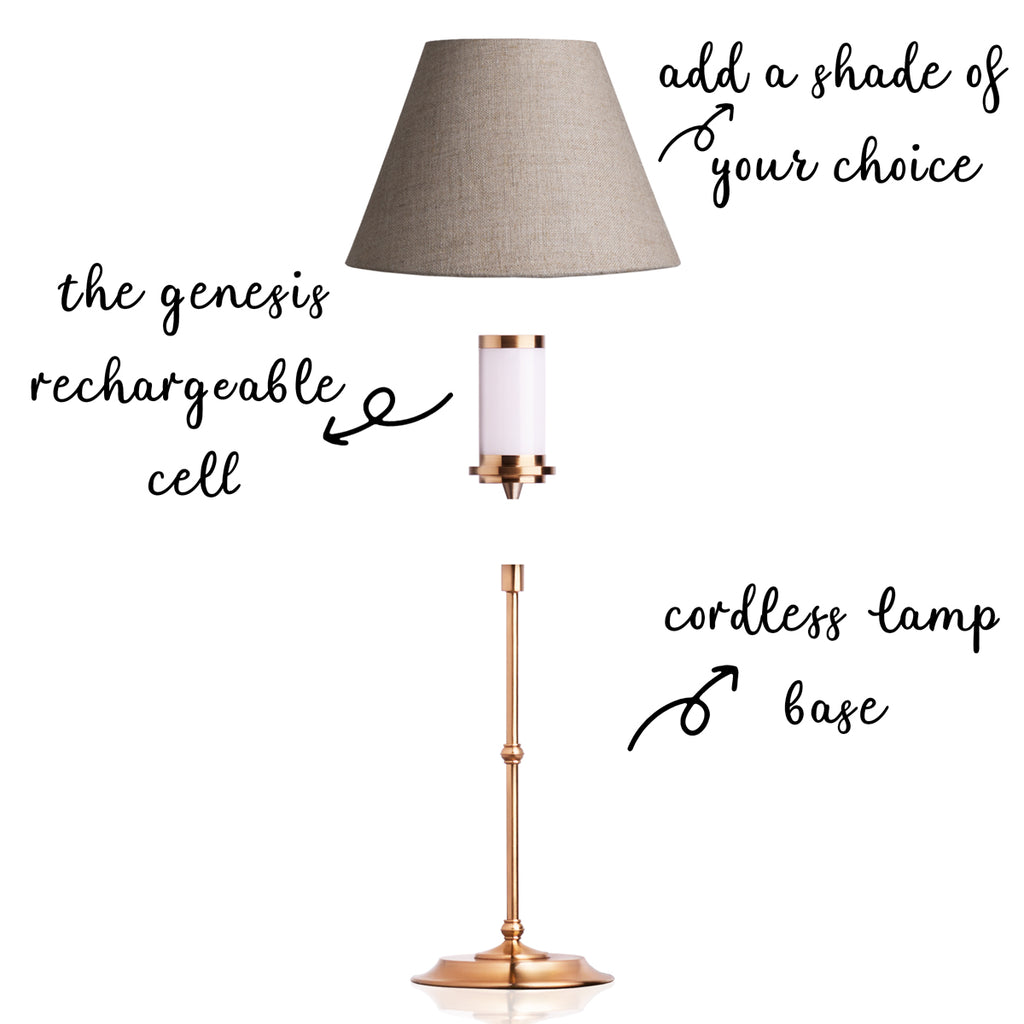 Reed cordless table lamp in brass