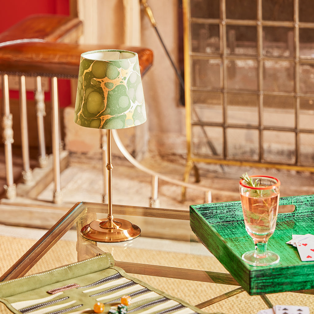 Reed cordless table lamp in brass