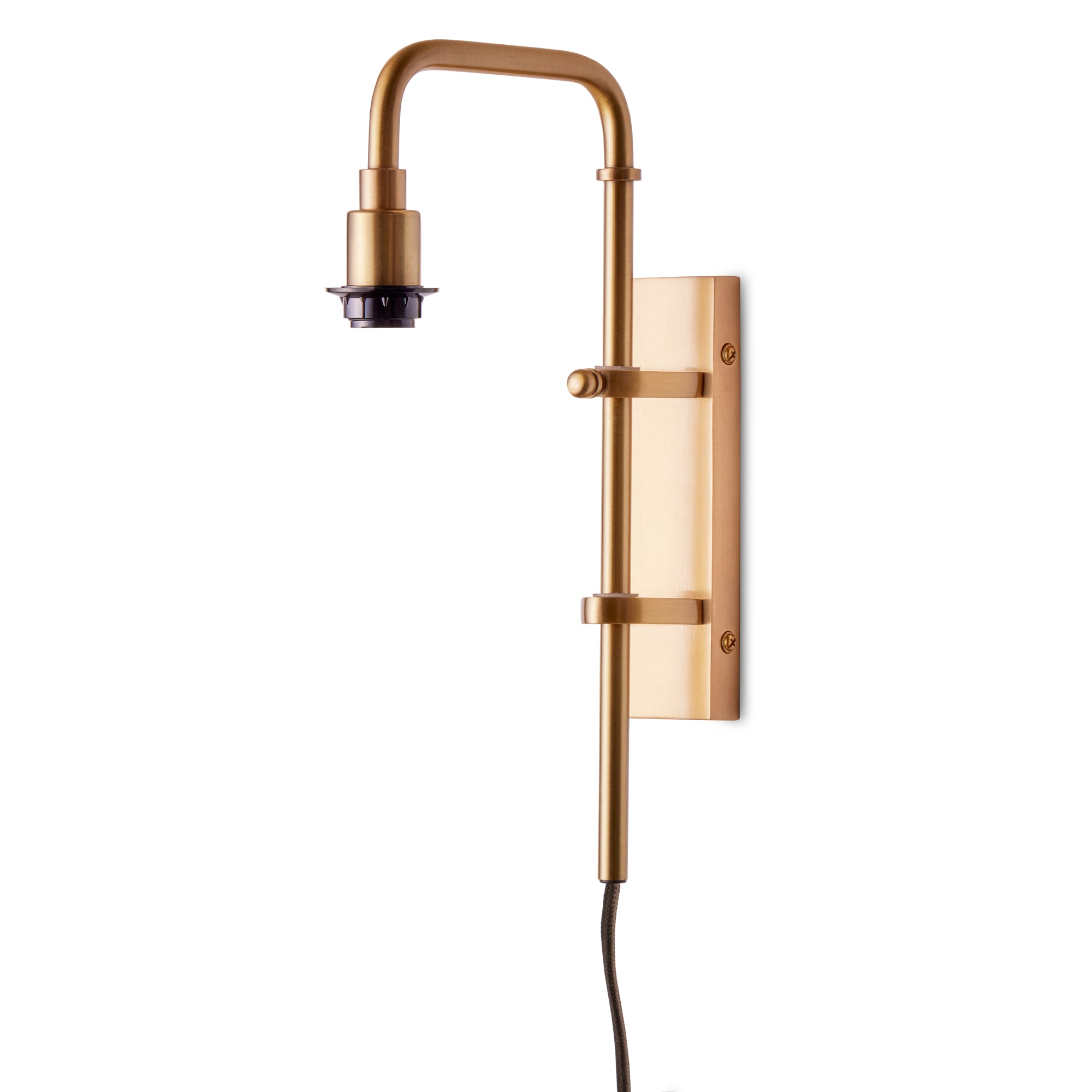 Tiree wall fixture in antiqued brass with external flex in olive green