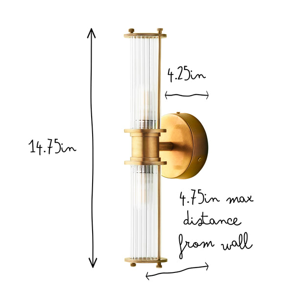 Larger Hunter wall sconce in antiqued brass and glass
