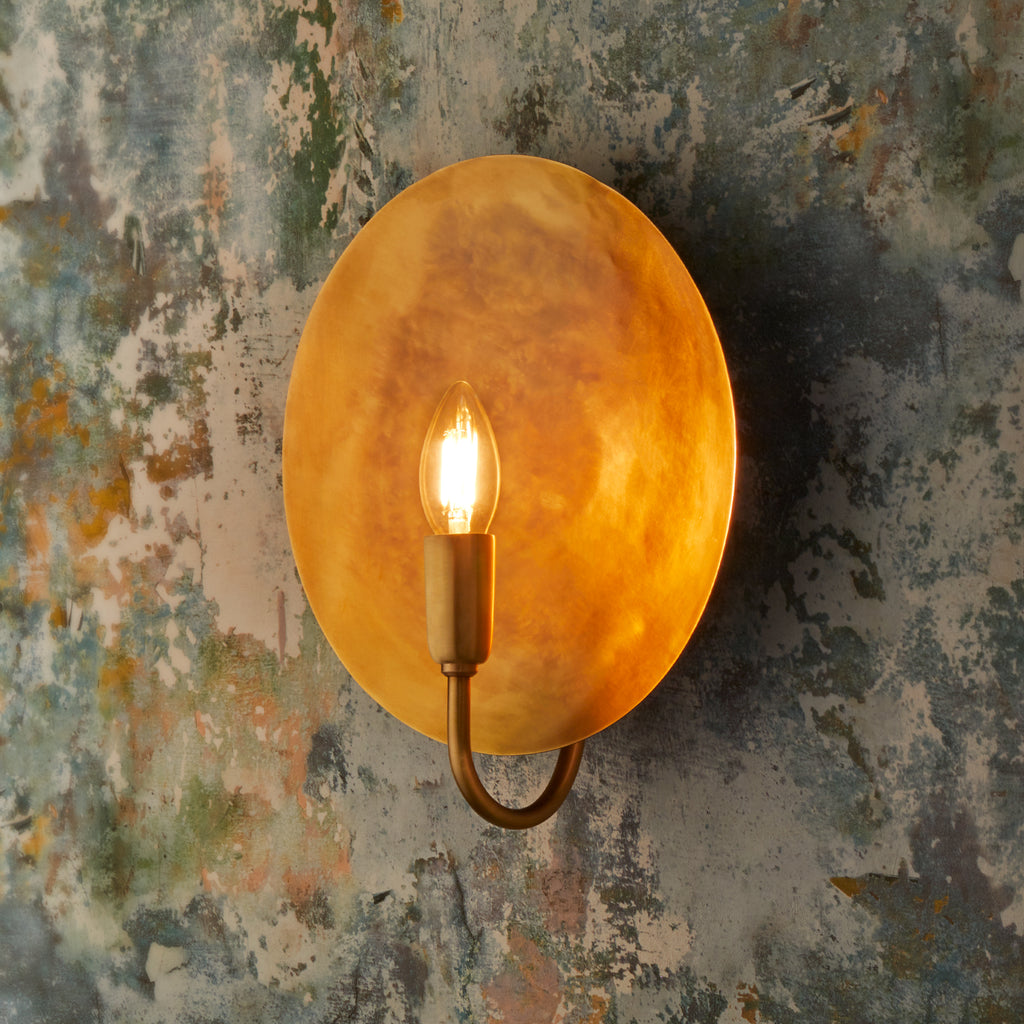 Larger Moon wall sconce in antiqued brass