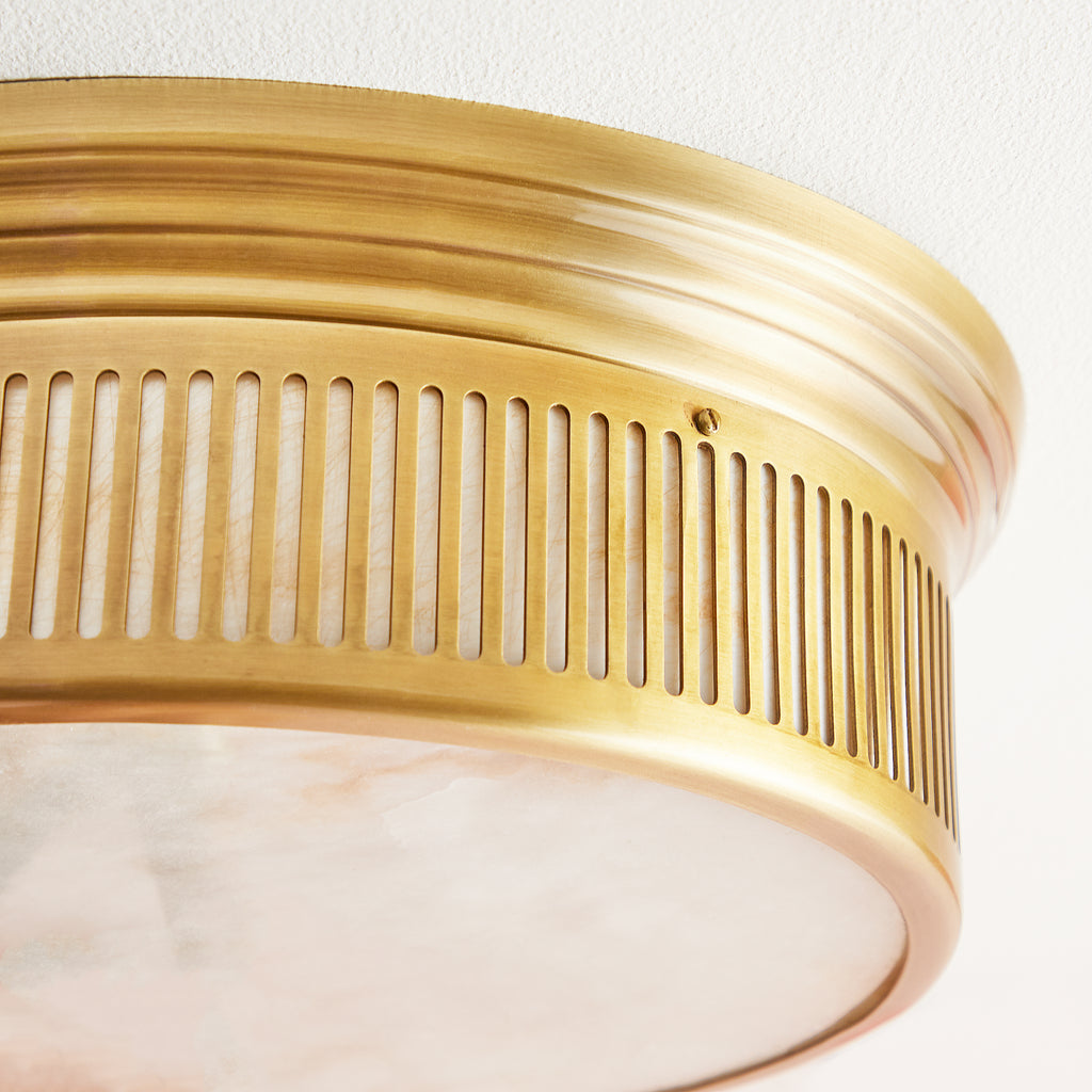 Mulberry flush mount ceiling light in antiqued brass and alabaster