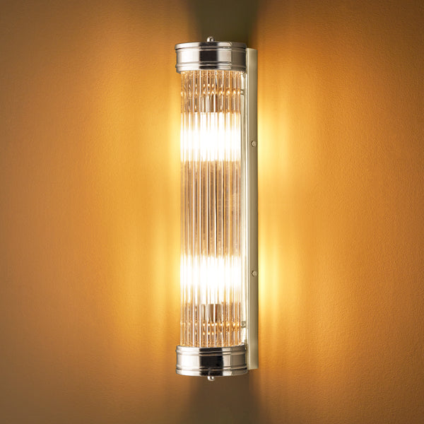 Long Roddy wall sconce in nickel with glass rods