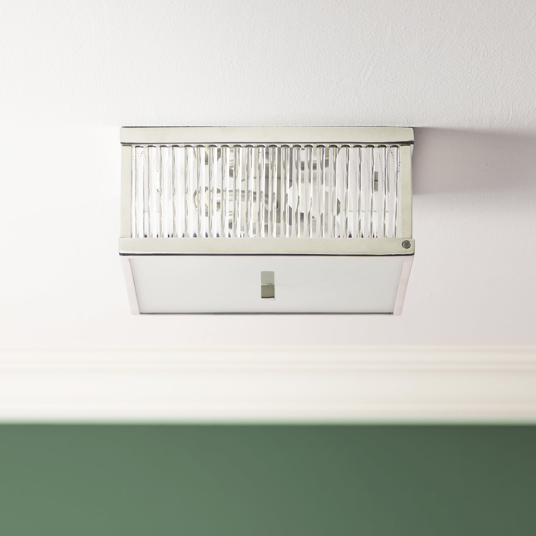 Square Roddy flush mount ceiling light in nickel and clear glass